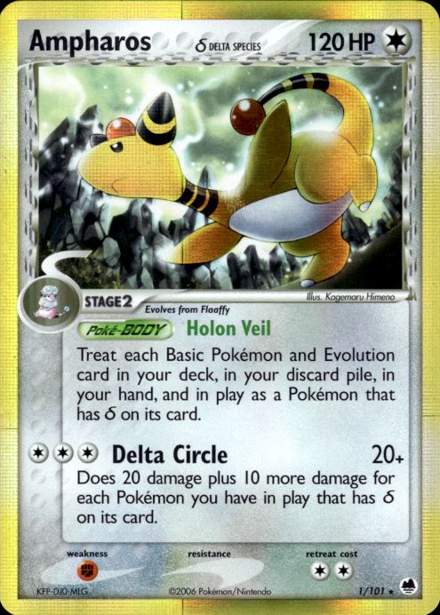 Ampharos 1/101 Holo Rare Dragon Frontiers Pokemon Moderately Played